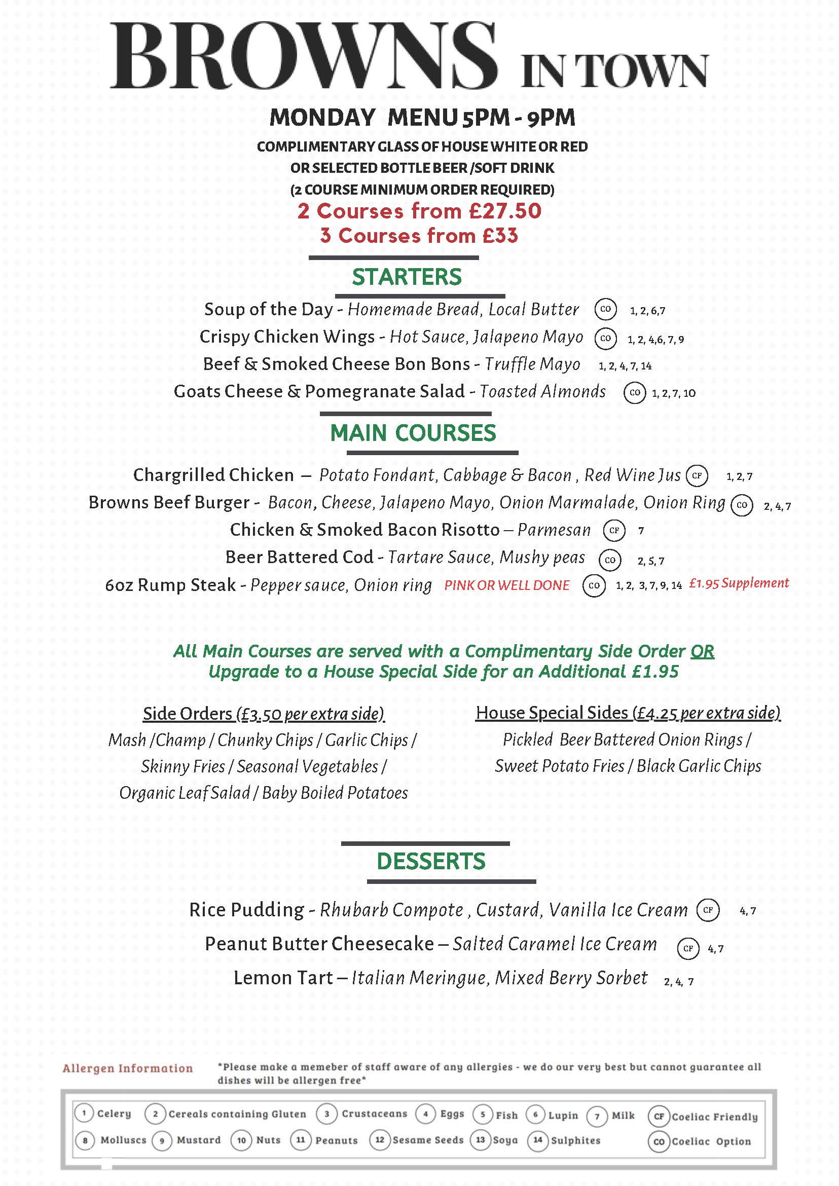 Menus - Browns in town