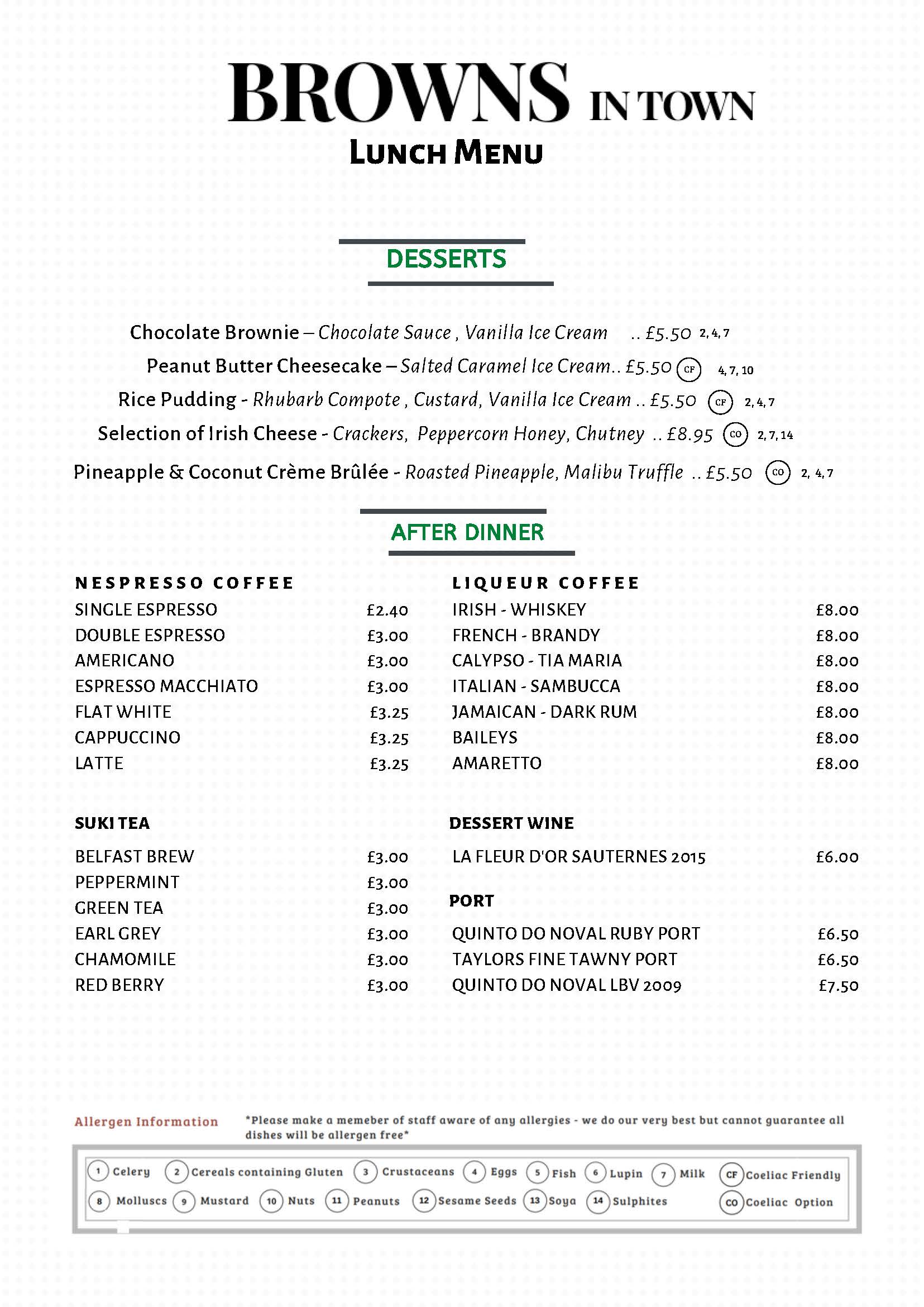Menus - Browns in town